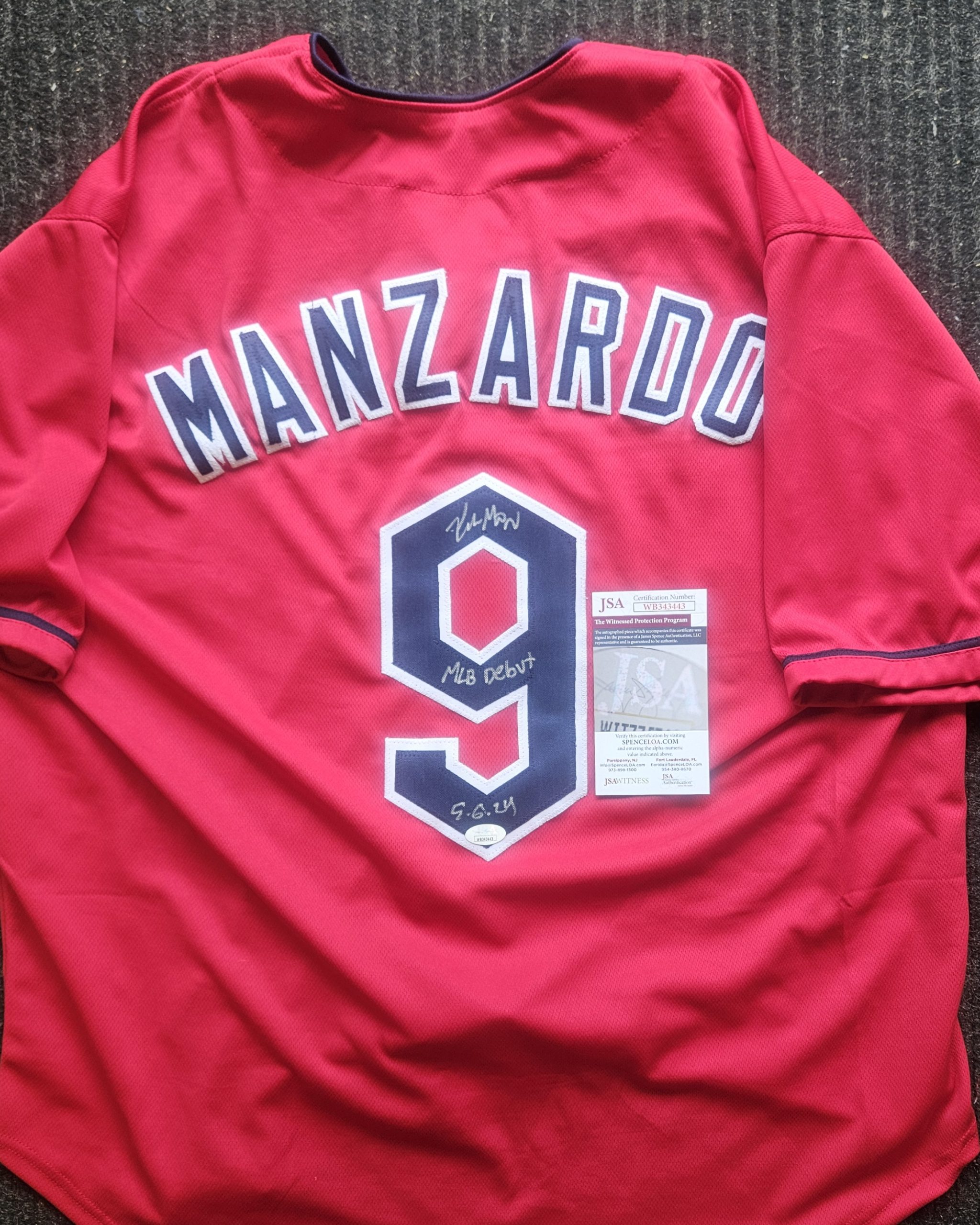 Kyle Manzardo Signed Red Jersey Inscribed MLB Debut Date JSA – GPS ...